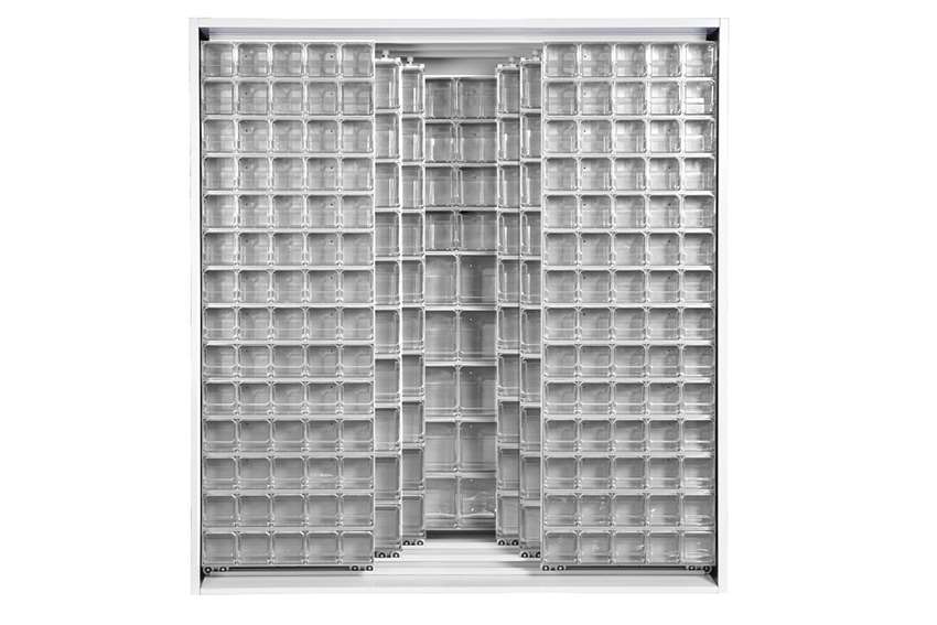 Mobil Plastic - Metal wall cabinet incl. 341 pcs Crystal box tilt bins